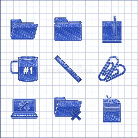 Set Ruler Delete Folder Note Paper With Pinned Pushbutton Paper Clip