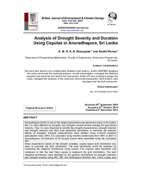 Pdf Analysis Of Drought Severity And Duration Using Copulas In