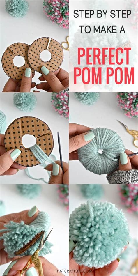 How To Make Pom Poms With A Diy Cardboard Template How To Make A Pom Pom Diy Yarn Crafts Pom