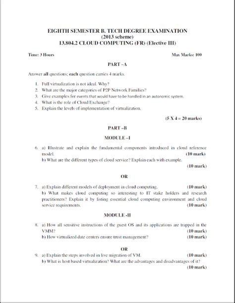 Kerala University Btech Cloud Computing Fr 2016 Question Paper