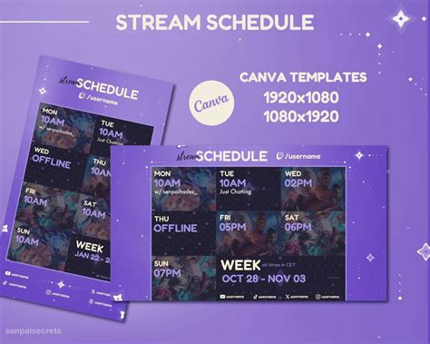 Stream Schedule Dreamy Lavender Templates For Canva • Weekly Schedule