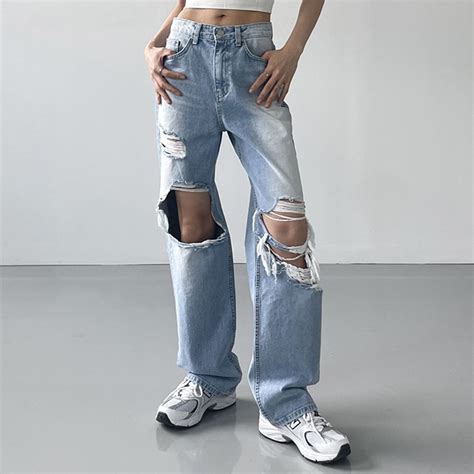 다미님 Sml 하이웨스트 청바지 일자핏 와이드팬츠 찢어진 연청 중청 포켓 버튼 지퍼 디스트로이드진 롤업 데미지 스판 스트릿 통바지 면 빅사이즈 트임 컷팅 언발 볼리 청바지