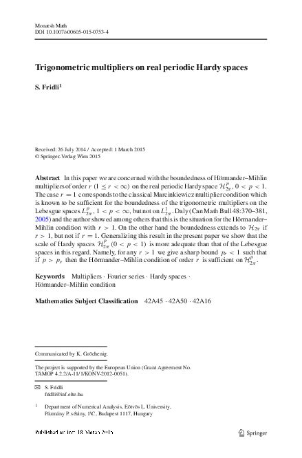 Pdf Trigonometric Multipliers On Real Periodic Hardy Spaces