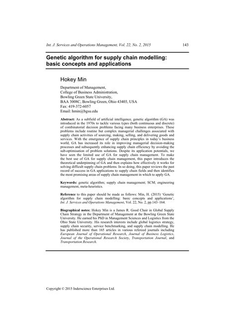 Pdf Genetic Algorithm For Supply Chain Modelling Basic Concepts And