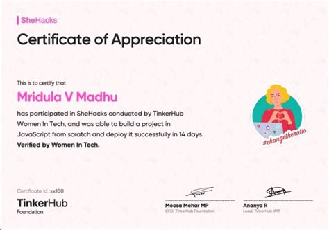 I Am Extremely Happy To Be A Part Of Shehacks Conducted By Tinkerhub