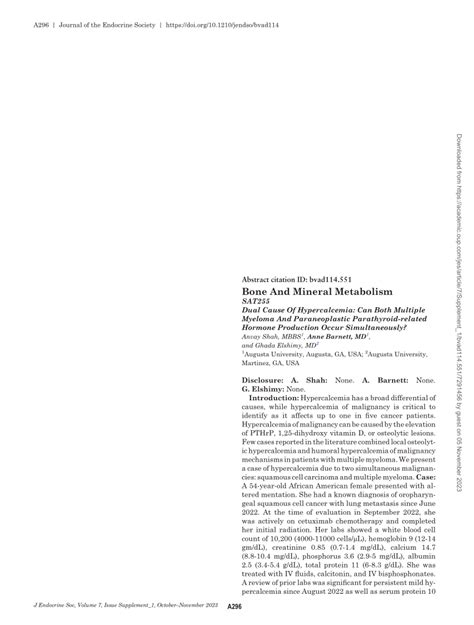 Pdf Sat255 Dual Cause Of Hypercalcemia Can Both Multiple Myeloma And