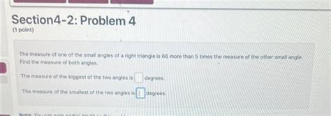 Solved The Measure Of One Of The Small Angles Of A Right Chegg