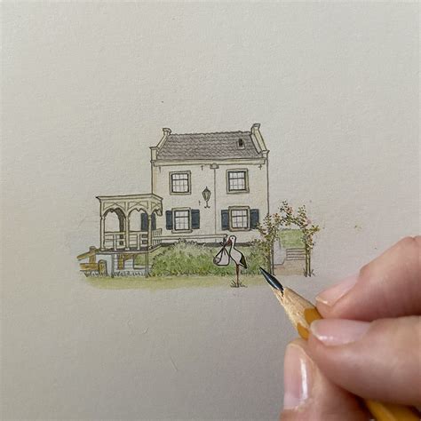Geboortekaartje Met Illustratie Aquarel Tekening Van Eigen Huis