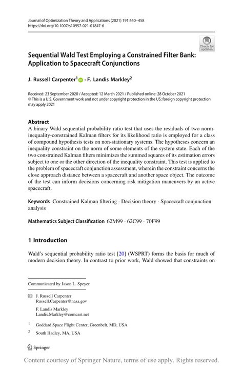 Sequential Wald Test Employing A Constrained Filter Bank Application