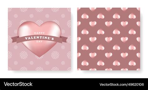 A Set Of Cute Pink Square Valentines Day Cards Vector Image