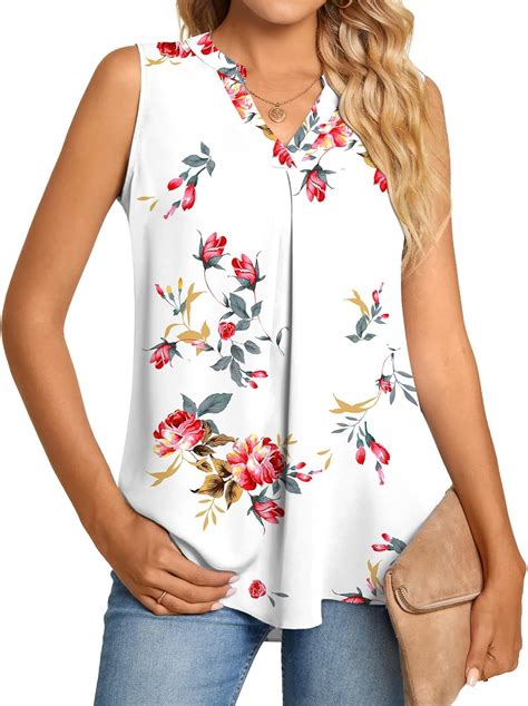 Anyhold Womens Summer Dressy Chiffon Notch V Neck Sleeveless Blouse