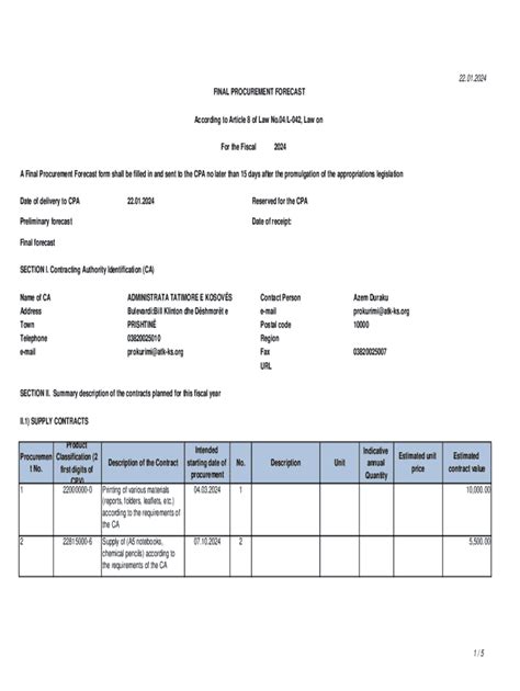 Fillable Online Final Procurement Forecast Fiscal 2024 Fax Email