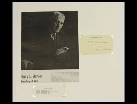 Lot Henry L Stimson Signature On The Secretary Of War Official Card