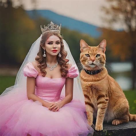 Premium Photo A Woman In A Pink Dress And A Cat Sitting Next To A Cat