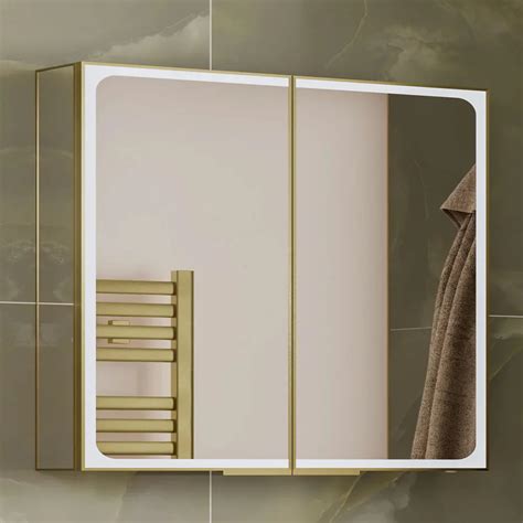 Hib Euna 80 Led Mirror Cabinet Brushed Brass Bathrooms Direct Yorkshire