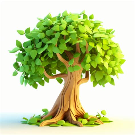 Vista Frontal Del árbol 3d Con Hojas Y Tronco Foto Gratis