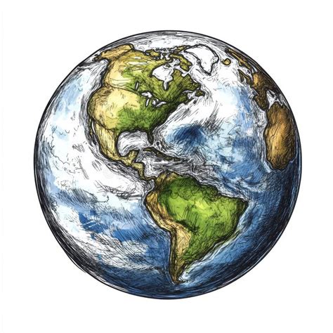 Colorful Hand Drawn Illustration Of Planet Earth With Continents