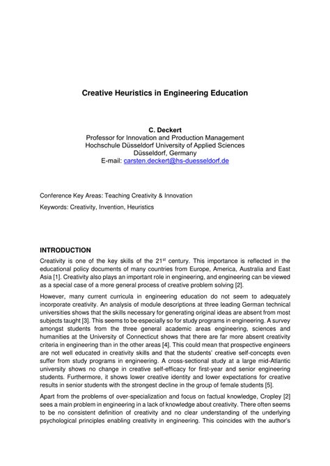 Pdf Creative Heuristics In Engineering Education