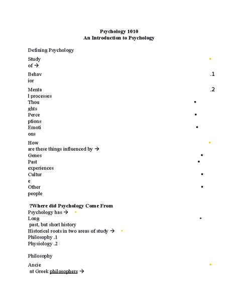 Chapter 1 Introduction To Psychology Class Notes Psychology 1010
