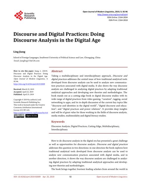 Pdf Discourse And Digital Practices Doing Discourse Analysis In The
