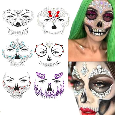 Kit 12 Pzs Pedrería Maquillaje Fantasía Catrina Halloween Meses Sin