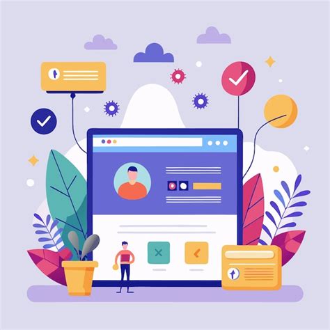 Flat Illustration Of A User Interface With A Profile Buttons And A Form