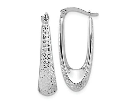 Rhodium Over 14k White Gold 1 Inch Polished And Diamond Cut Hoop