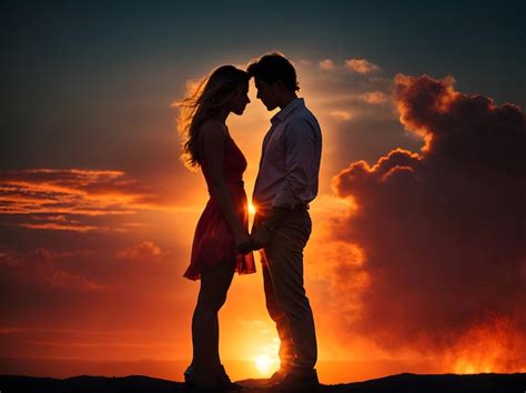 Premium Ai Image The Silhouettes Of Two Lovers Stand Against A Fiery