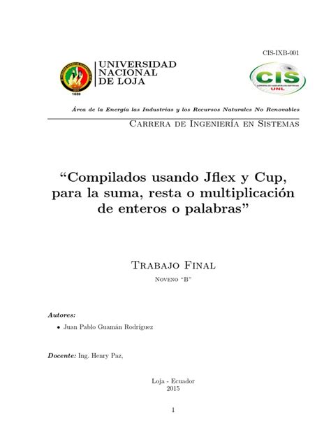 Compilados Usando Jflex Y Cup Para La Suma Resta O Multiplicación De Enteros O Palabras Pdf