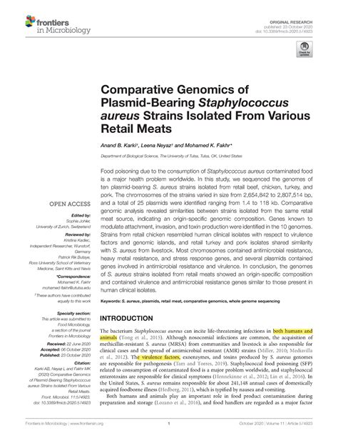 Comparative Genomics Of Plasmid Bearing Staphylococcus Aureus Strains Isolated Original