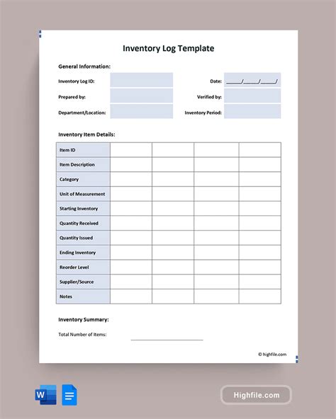 Free Editable Inventory Templates Highfile