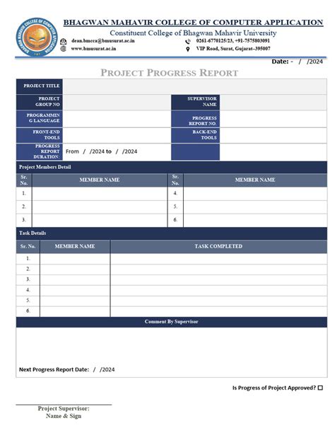 Progress Report Format Pdf