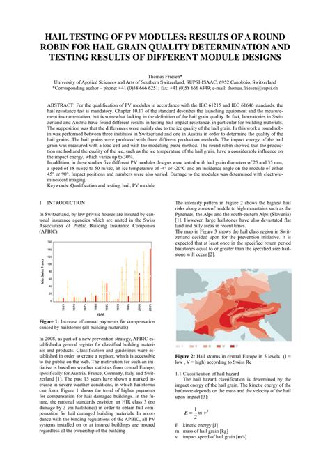 Pdf Hail Testing Of Pv Modules Results Of A Round Robin For Hail