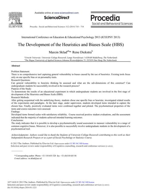 The Development Of The Heuristics And Biases Scalepdf