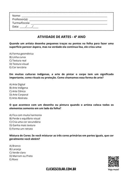21 Atividades De Artes Para 4º Ano Click Escolar