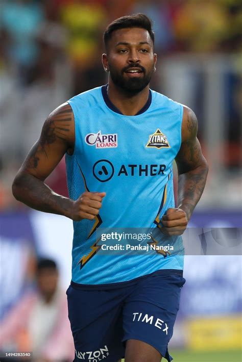 Hardik Pandya Of The Gujarat Titans Warms Up Before The 2023 Ipl