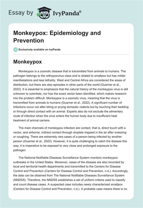 Monkeypox Epidemiology And Prevention 831 Words Essay Example