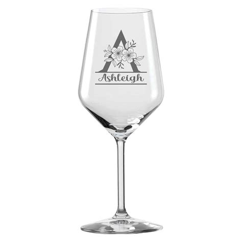 Personalised Engraved Wine Glass Monogram Flower The Happy T Makers