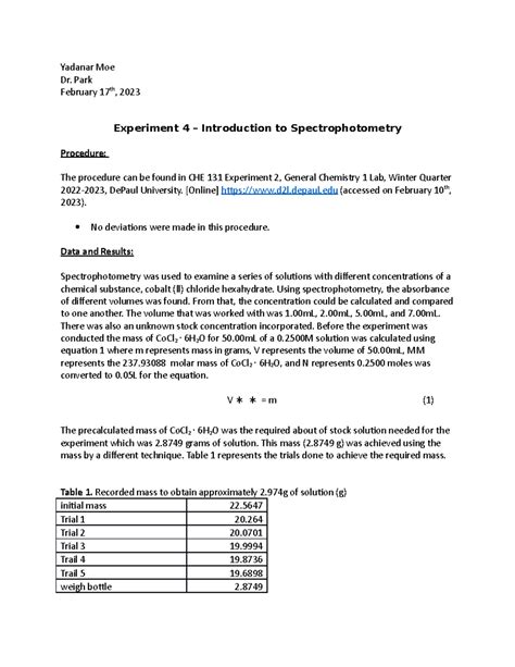Lab Report On Spectrophotometry At Jack Oconnell Blog