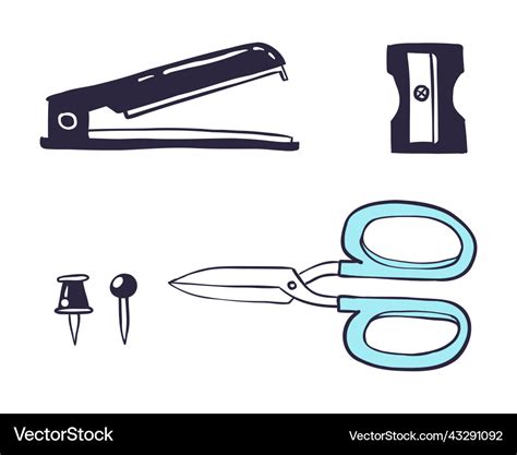 Doodle Style Stationery Scissors Stapler Vector Image