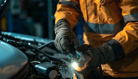 Man With Flashlight Fixing System Unit Indoors Closeup Stock Image