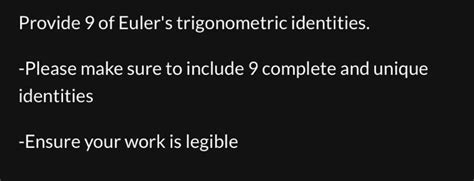 Solved Provide 9 Of Eulers Trigonometric Identities