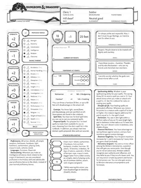 Printable Dandd 5e Character Sheet