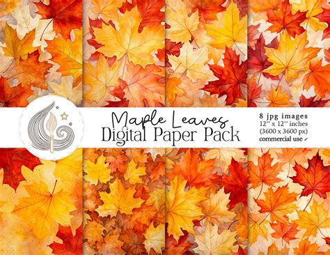 Maple Leaves Digital Paper Scrapbook Paper Watercolor Fall Leaves