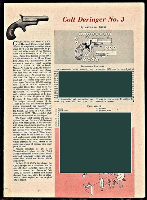 1961 Colt Deringer Derringer No 3 Exploded View Parts List Assembly Article 3926225108 1961 Colt Deringer Derringer No 3 Exploded View Parts List Assembly Article 3926225108