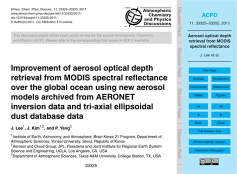 Pdf Improvement Of Aerosol Optical Depth Retrieval From Modis