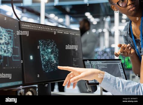 Close Up Of Manager Supervising Admin Using Computer In Data Center