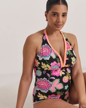 Figleaves Plunge Halterneck Swimsuit Floral Print Simply Be
