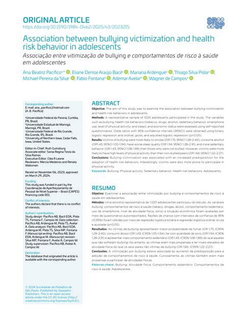 Pdf Association Between Bullying Victimization And Health Risk
