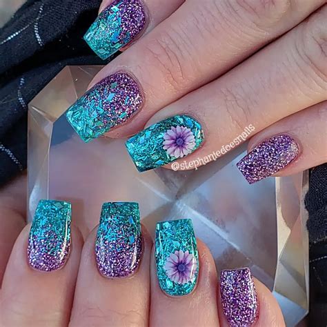 Acrylic Nails Teal Nails Teal Nail Designs Purple Nail Art